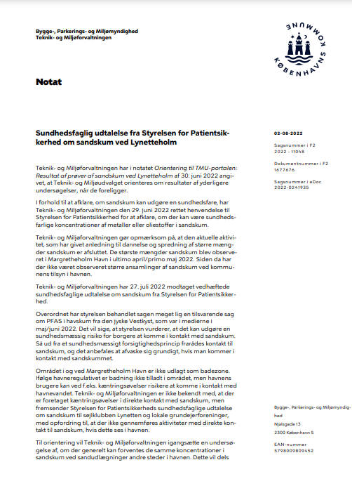 Sundhedsfaglig udtalelse fra Styrelsen for Patientsikkerhed om sandskum ...